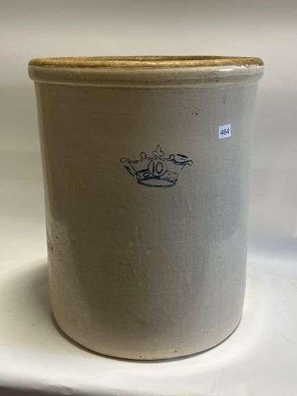10 GALLON GLAZED STONEWARE CROWN CROCK - Shackelton Auctions Inc.