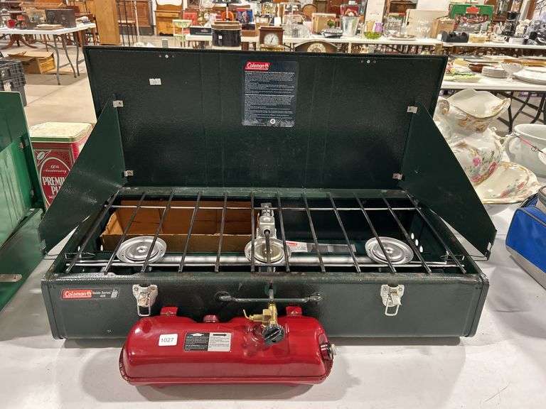 COLEMAN MODEL 428 THREE BURNER CAMP STOVE WITH TANK - Shackelton ...