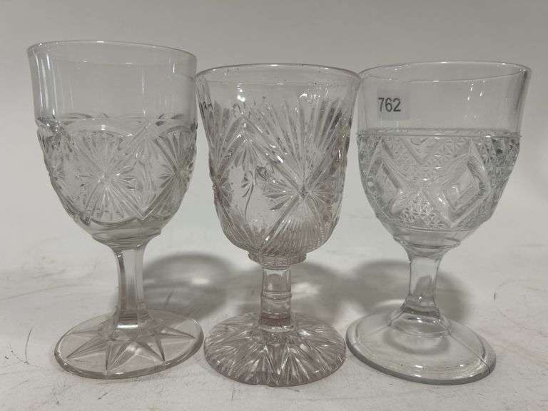 THREE EARLY PRESSED GLASS GOBLETS - Shackelton Auctions Inc.