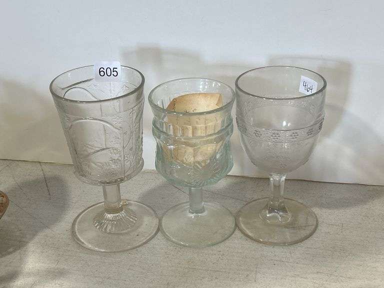 THREE PRESSED GLASS GOBLETS - Shackelton Auctions Inc.