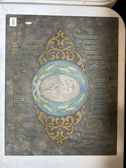 THE JOHN GOODISON THRESHER CO. PAINTED HEAVY METAL SIGN 16"X13 ...