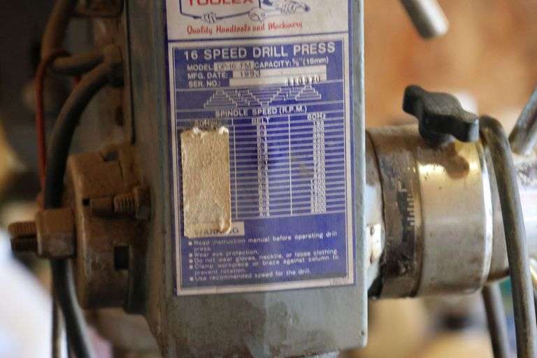 TOOLEX 16 SPEED DRILL PRESS WITH VISE - Shackelton Auctions Inc.
