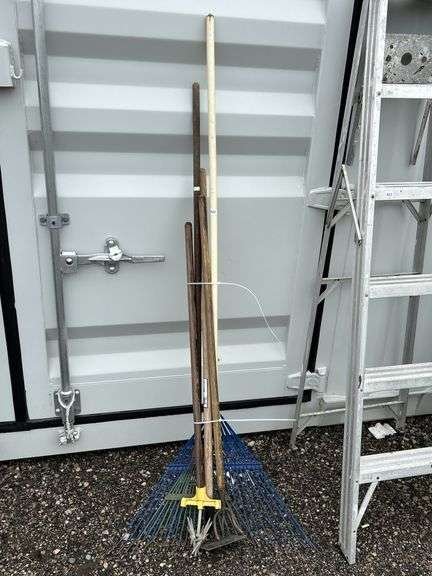 TWO RAKES AND GARDEN TOOLS - Shackelton Auctions Inc.
