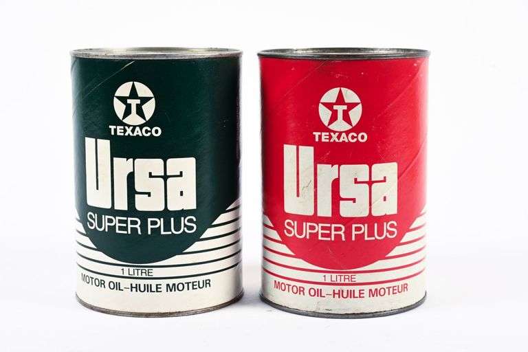 TWO TEXACO URSA MOTOR OIL LITRE FIBRE CANS - FULL - Shackelton Auctions ...