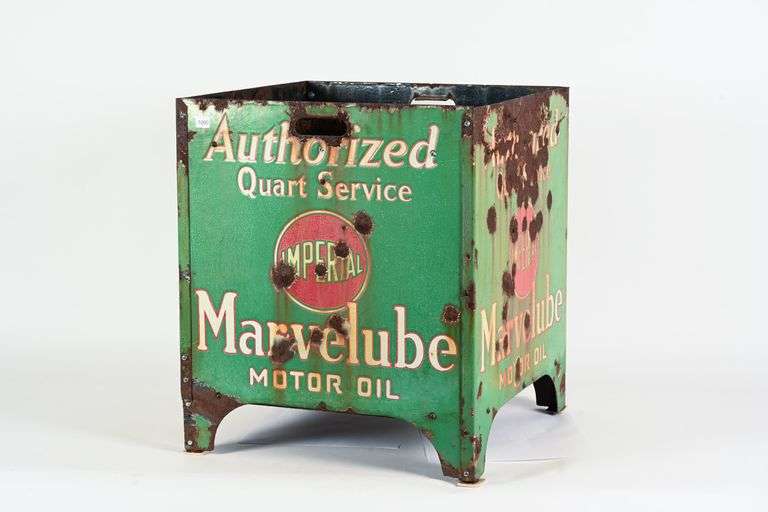 IMPERIAL THREE STAR MARVELUBE MOTOR OIL CRUBSIDE OIL BOTTLE RACK - Shackelton Auctions Inc.