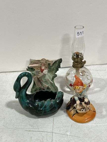 HAND PAINTED OIL LAMP , FIGURAL PLANTERS AND FIGURINE - Shackelton ...