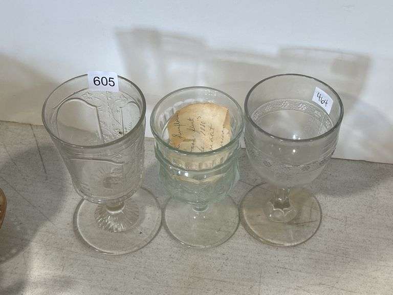 THREE PRESSED GLASS GOBLETS - Shackelton Auctions Inc.
