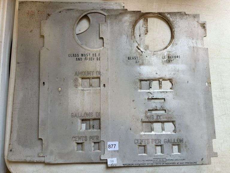 THREE ALUMINUM GAS PUMP FACE PLATES - Shackelton Auctions Inc.