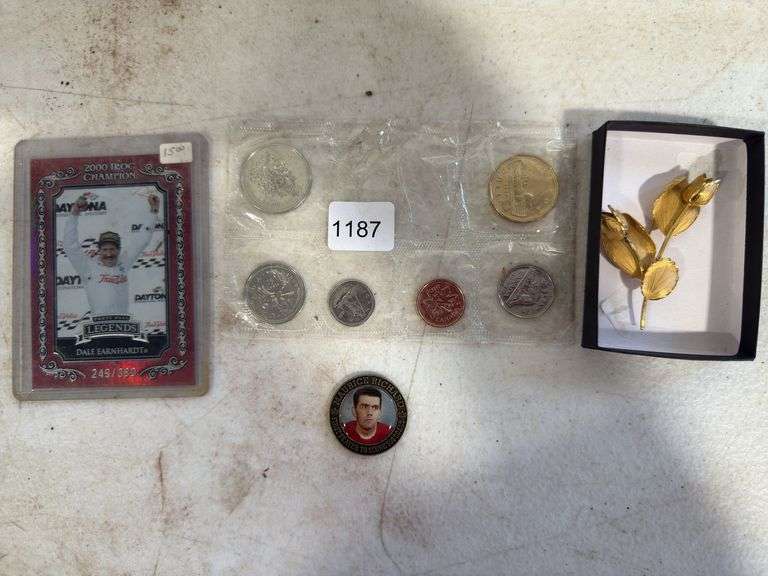 DALE EARNHARDT CARD, COIN SET (MISSING TOONIE), MAURICE RICHARD TOKEN ...