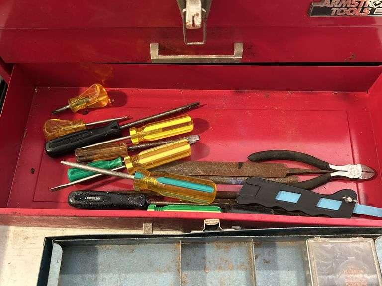 ARMSTRONG TOOL BOX WITH CONTENTS - Shackelton Auctions Inc.