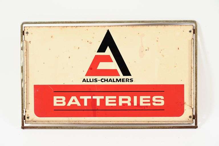 1960'S ALLIS-CHALMERS BATTERIES TIN RACK SIGN - Shackelton Auctions Inc.
