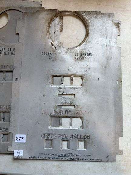 THREE ALUMINUM GAS PUMP FACE PLATES - Shackelton Auctions Inc.