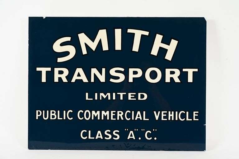 SMITH TRANSPORT LIMITED PAINTED GLASS SIGN - Shackelton Auctions Inc.