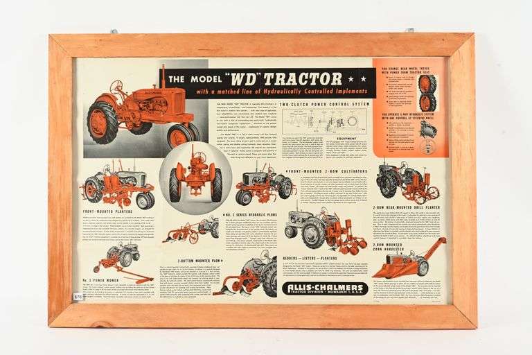 FRAMED 1950'S ALLIS-CHALMERS MODEL "WD" TRACTOR DEALERSHIP POSTER ...