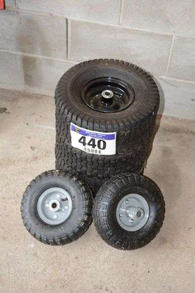 (5) Small Tires on Rims - Shackelton Auctions Inc.