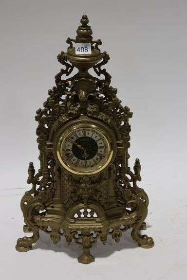 WEST GERMANY BRASS MANTEL CLOCK - 9"X17" - Shackelton Auctions Inc.