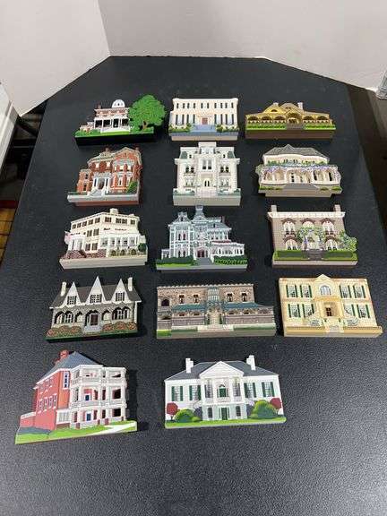 GROUP OF 14 SHEILA THOMPSON CUSTOM WOODEN HOUSES OF AMERICAN STATES ...