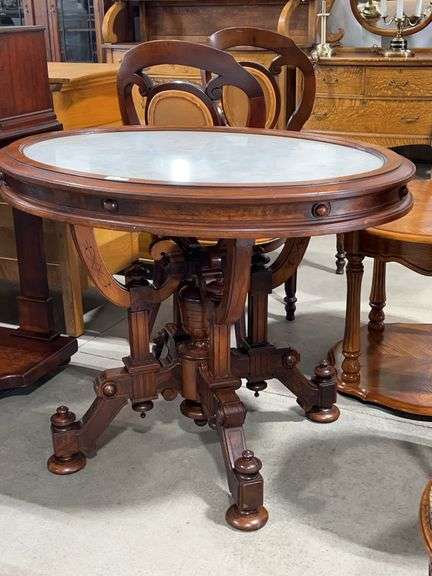 ANTIQUE EASTLAKE WALNUT PARLOUR TABLE WITH CARRARA MARBLE TOP - 38"X29 ...