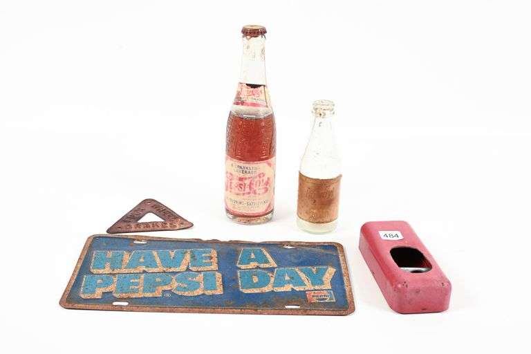 PEPSI-COLA POP BOTTLE WITH CONTENTS, HOWDY POP BOTTLE, HAVE A PEPSI DAY ...