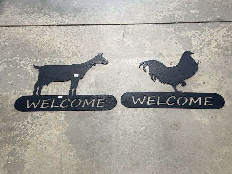 TWO FARM ANIMAL WELCOME DIE CUT METAL SIGN - 22"X18" - Shackelton ...