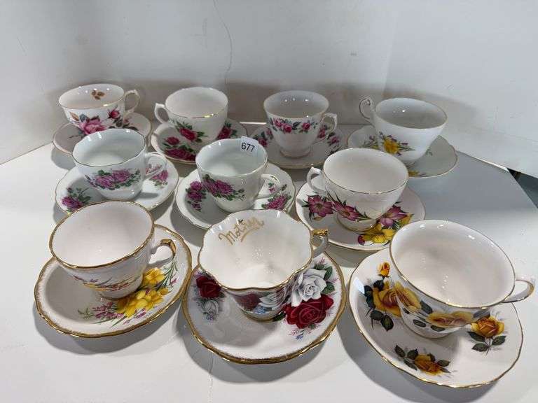 TEN ASSORTED TEA CUPS & SAUCERS - Shackelton Auctions Inc.