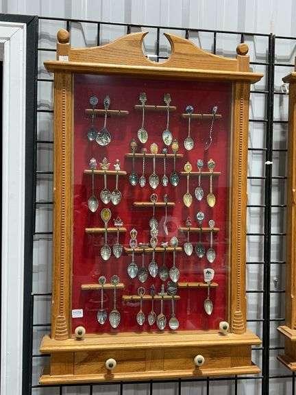GROUP OF COLLECTOR SPOONS IN DISPLAY CASE - 21"X33" - Shackelton ...