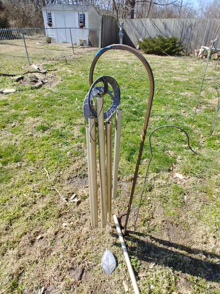 Shepard's Hook with 2 Large Wind Chimes - Wolfe Auction & Realty, LLC