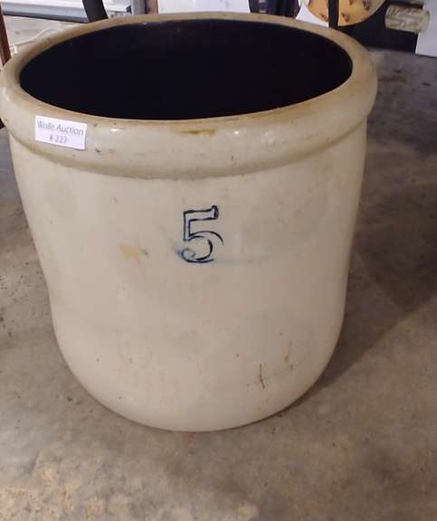 Five Gallon Stoneware Crock - Wolfe Auction & Realty, LLC