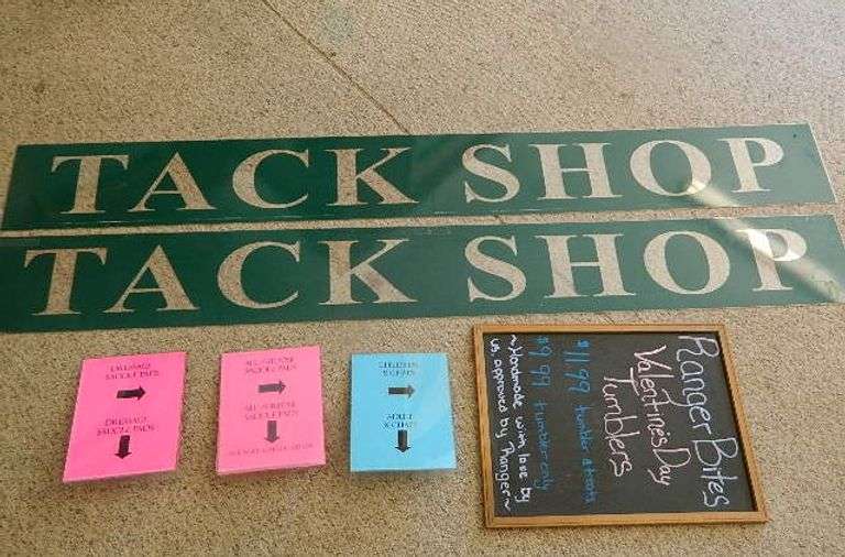 Tack Shop Sign, Black Board, Wood Frame, Acrylic Signs - Wolfe Auction ...