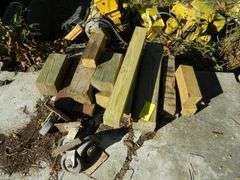 Wooden wheel chalks, 4x 4 & 6x6 and 4 dolly wheels - Wolfe Auction ...