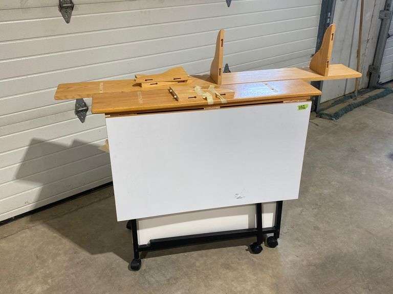 METAL FRAME FOLDING DRAFTING TABLE W/ TWO WOODEN SHELVES, Approx. 60 ...