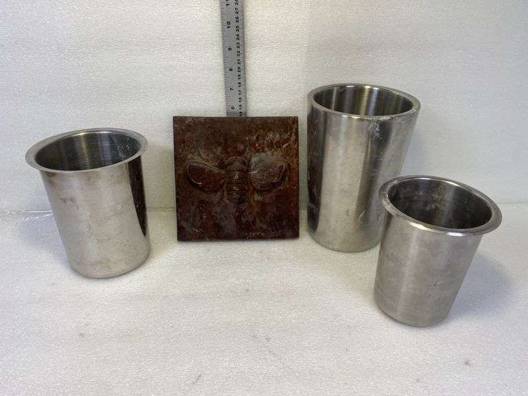 Assorted Stainless Steel Containers & Wall mount Honey Bee Metal ...