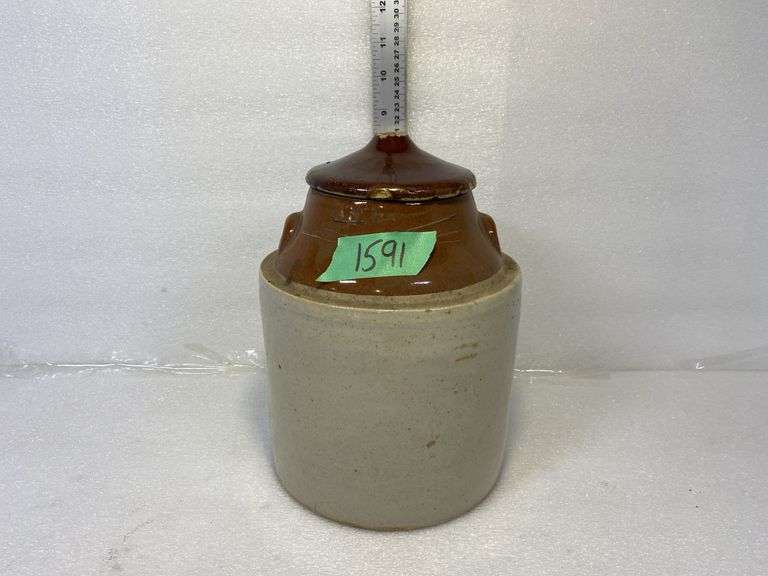 Vintage stoneware pickle crock, mustard crock - Wild Rose Auction Services