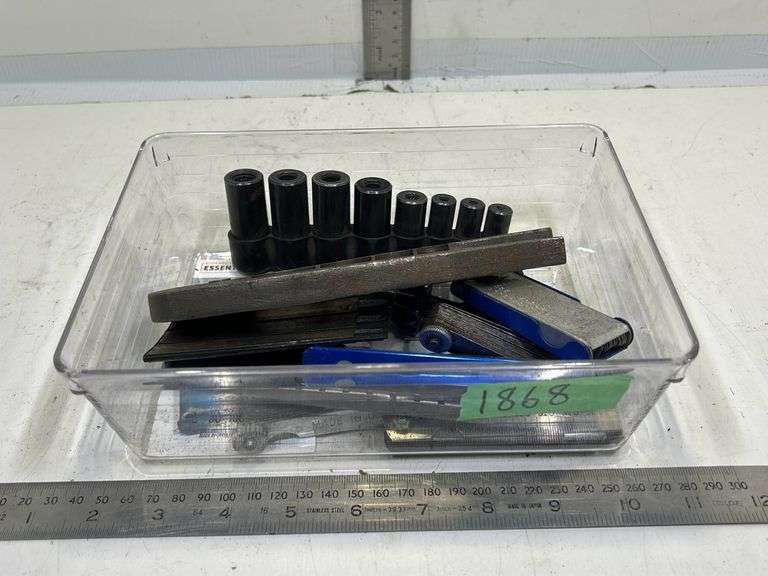 Box of misc tools, Tap Driver Socket Set, Feeler Gauges - Wild Rose ...