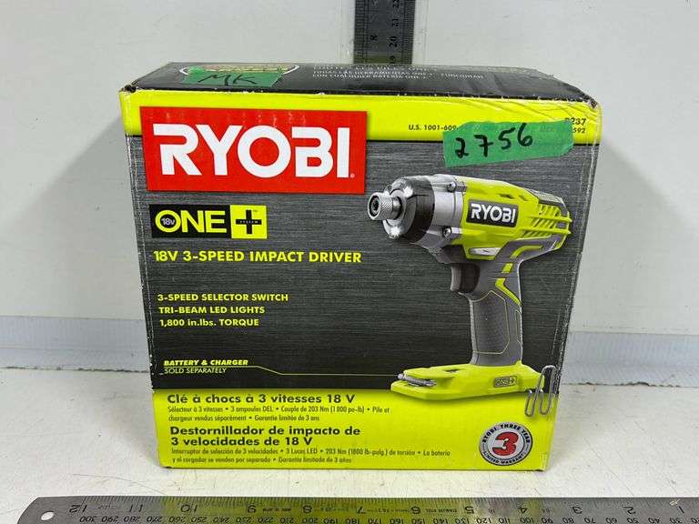 Ryobi One 18v 3 spd impact driver, 1800 lb torque - Wild Rose Auction Services
