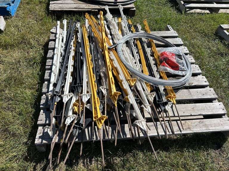 Pallet w/ Electric Fence Posts, wire, insulators & fence tester - Wild ...