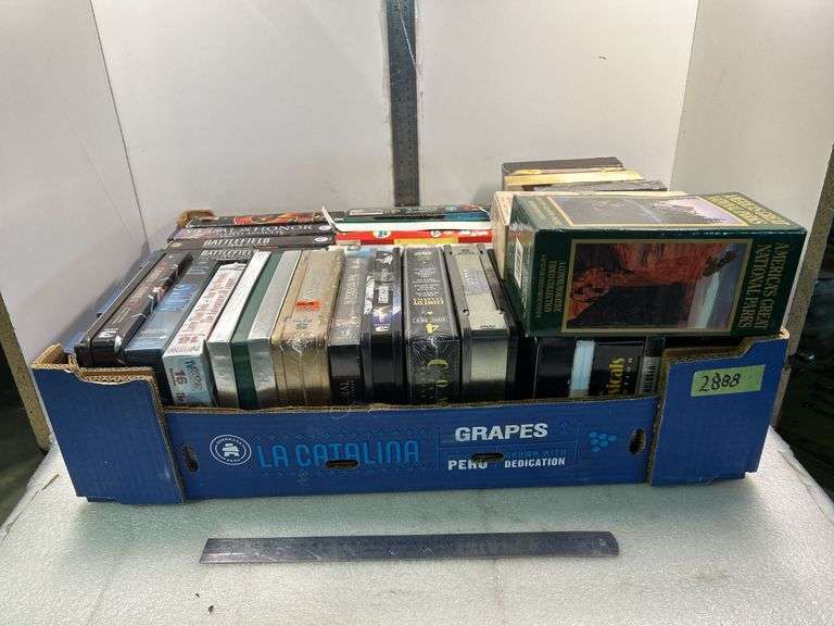 Box of misc Movies DVD's, VHS, & Computer Games - Wild Rose Auction ...