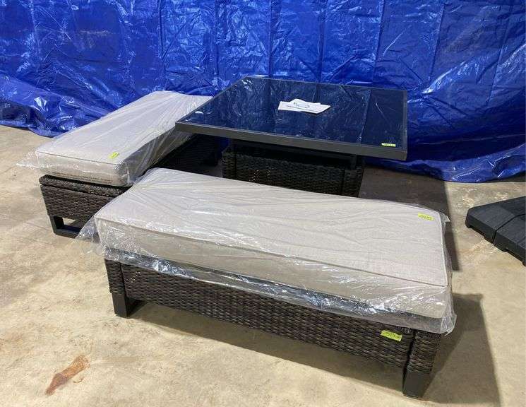 Allen & Roth Palmore conversation set, 2 benches & table, bench approx ...