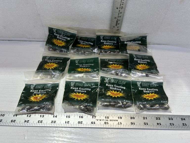 12 Bags Eagle Claw Bass Casting Sinkers Non Lead 1/2 Size ( 4 pce each ...