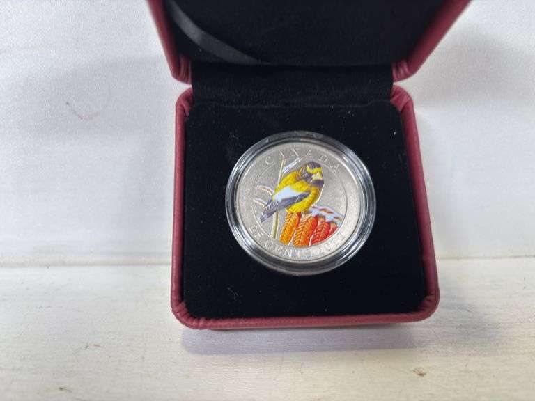 Royal Canadian Mint 2012 .25 cent Colored Coin, Evening Grossbeak ...