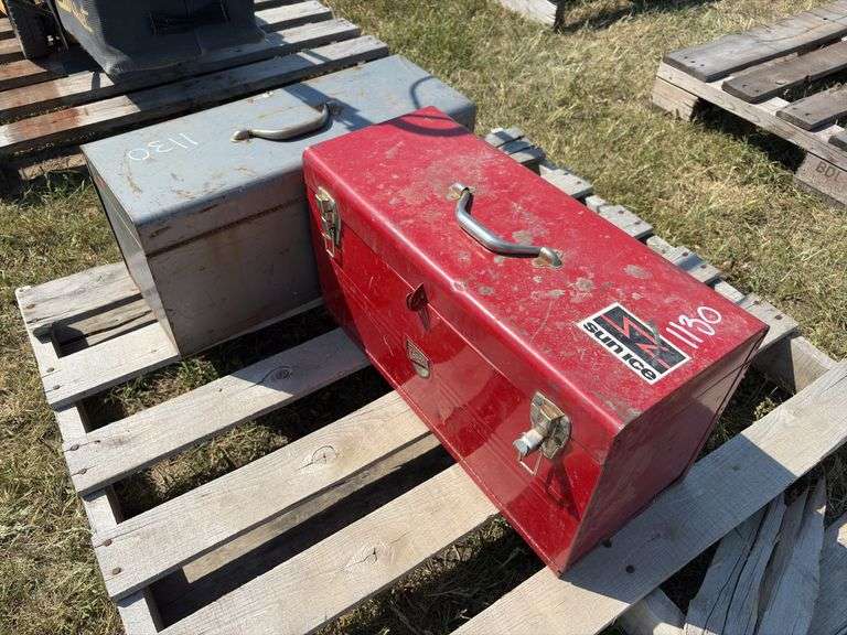 2 - Metal Tool Boxes w/ Assorted Tools Inside Approx. 1'9'' x 1' x 9 ...