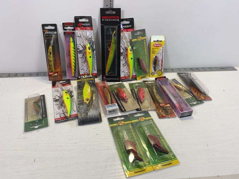 Box ofAssorted Fishing Lures including Bass Pro, Berkley and Canadian ...