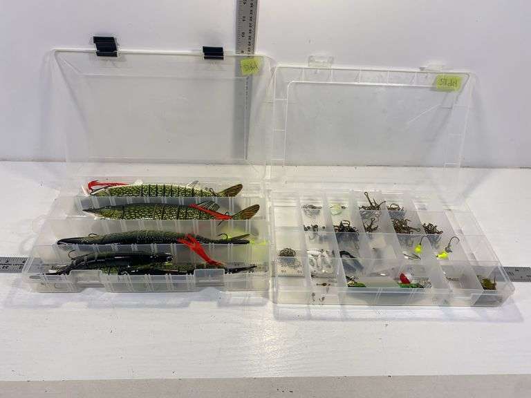 Bass Pro Tackle Box c/w 4 Large Lures and Tackle Box c/w Hooks, QTY 2 ...