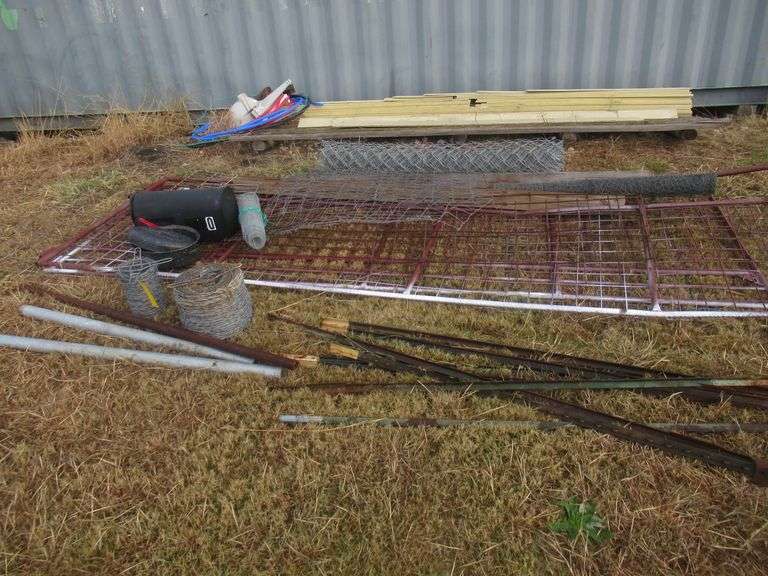 ASSORTED SCRAP METAL MATERIAL BOBWIRE METAL GATES FENCING WOOD POSTS ...