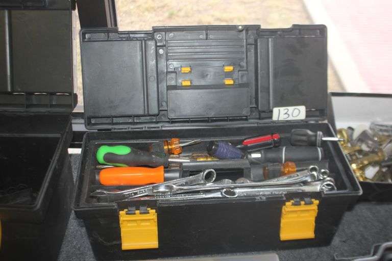 VOYAGER PVC TOOL BOX WITH TOP STORAGE, REMOVABLE INSIDE PIECE AND TOOLS ...