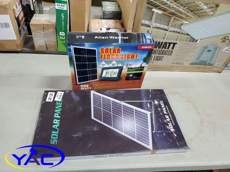 500 Watt Solar Flood Light And Solar Panel - YAC Auctions
