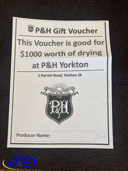 $1000 Grain Drying Voucher - P&H Yorkton - YAC Auctions