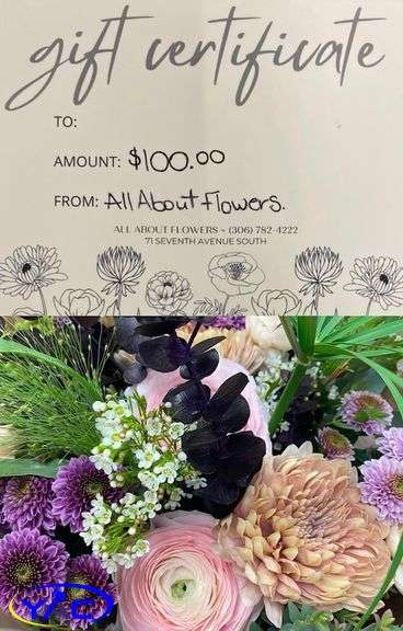 $100.00 Gift Certificate - Donated by All About Flowers - YAC Auctions