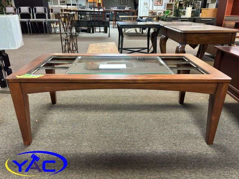 Coffee Table With Glass Top - Missing Inserts - YAC Auctions