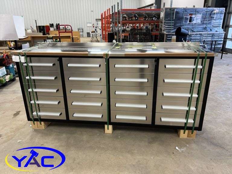 Steelman 7' Stainless Steel Garage Cabinet Workbench ( 20 Drawers ...